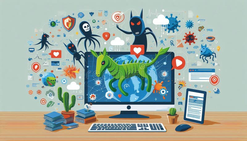 Computer Virus Concept with Digital Creatures and Malware Stock ...