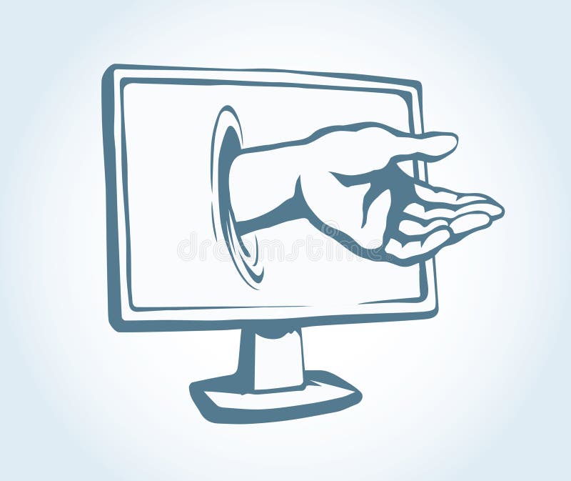 Computer Virus. Hand Out of the Screen. Vector Drawing Stock Vector ...