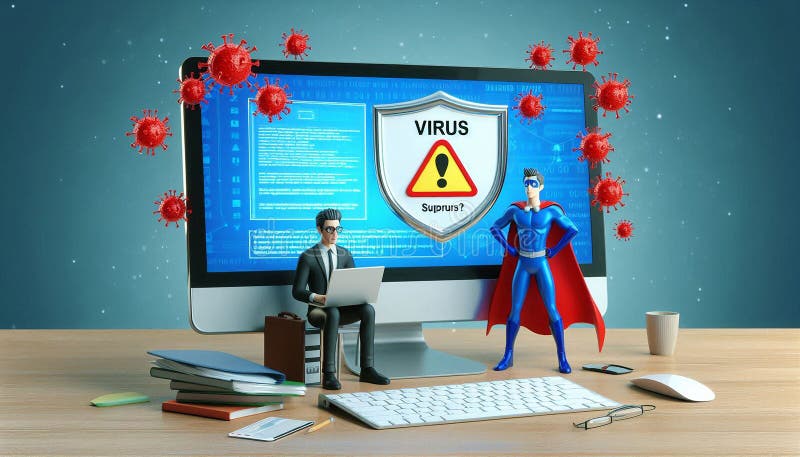 Computer Virus Illustration with Characters and Warning Sign Stock ...