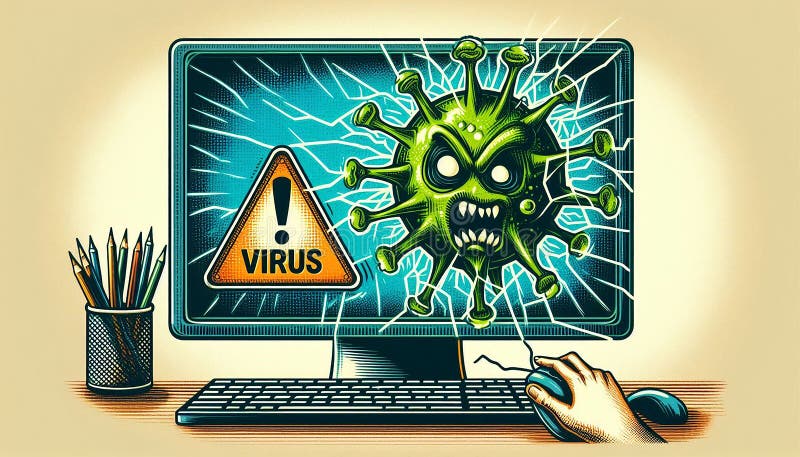 Computer Virus Illustration with Danger Symbols Stock Illustration ...
