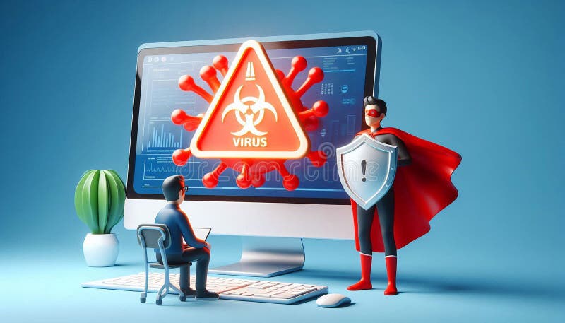 Computer Virus Illustration with Superhero Concept Stock Illustration ...
