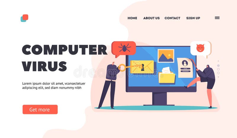 Computer Virus Landing Page Template. Hackers Hacking Pc with False Key ...