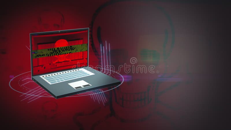 Computer Virus on Laptop Screen. Infected Internet Warning with Skull ...