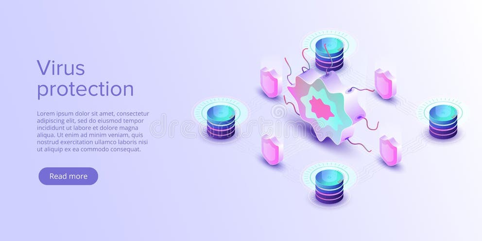 Computer Virus Protection Concept in Isometric Vector Illustration ...