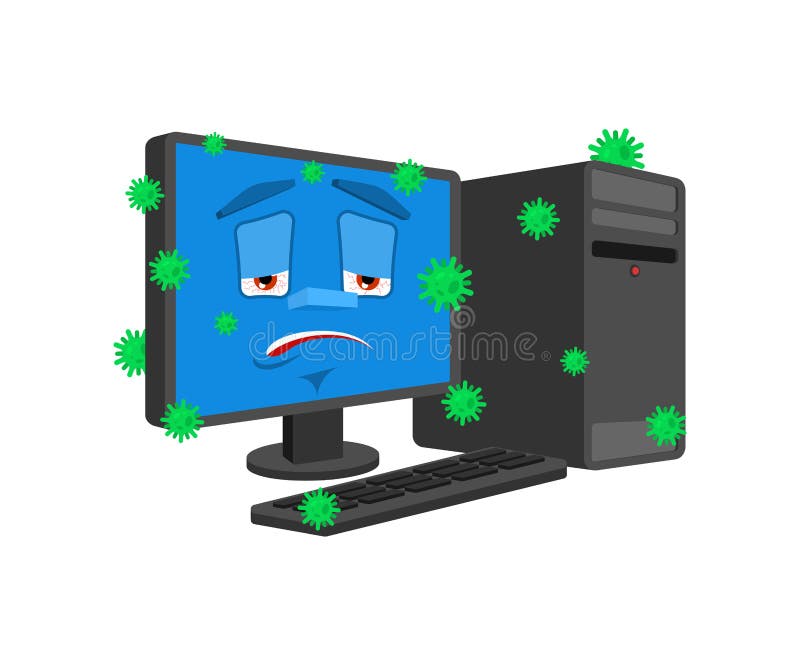 Computer Virus Sick Infection Isolated. Infected Ill PC Cartoon Style ...