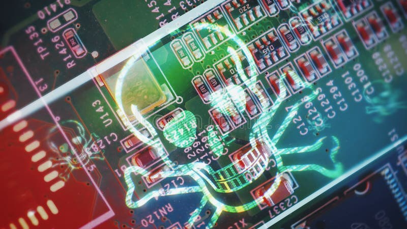 Computer Virus Skull Graphic on Microchip Motherboard Stock Image ...