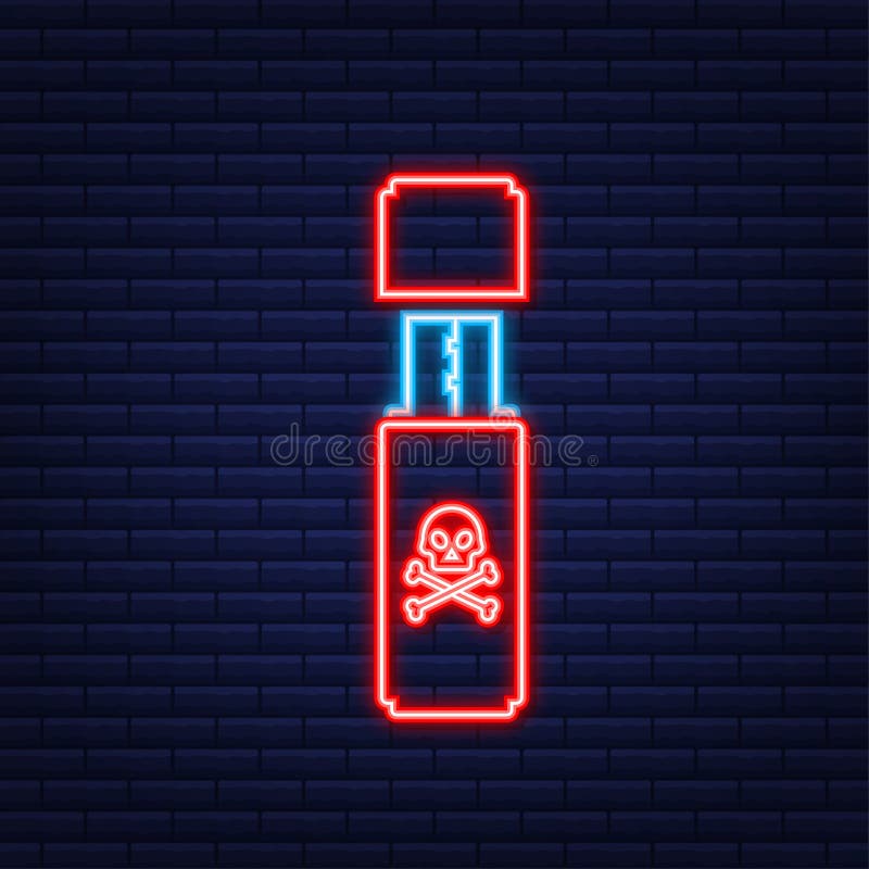 Computer Virus on Usb Flash Card. Virus Protection. Neon Icon. Vector ...