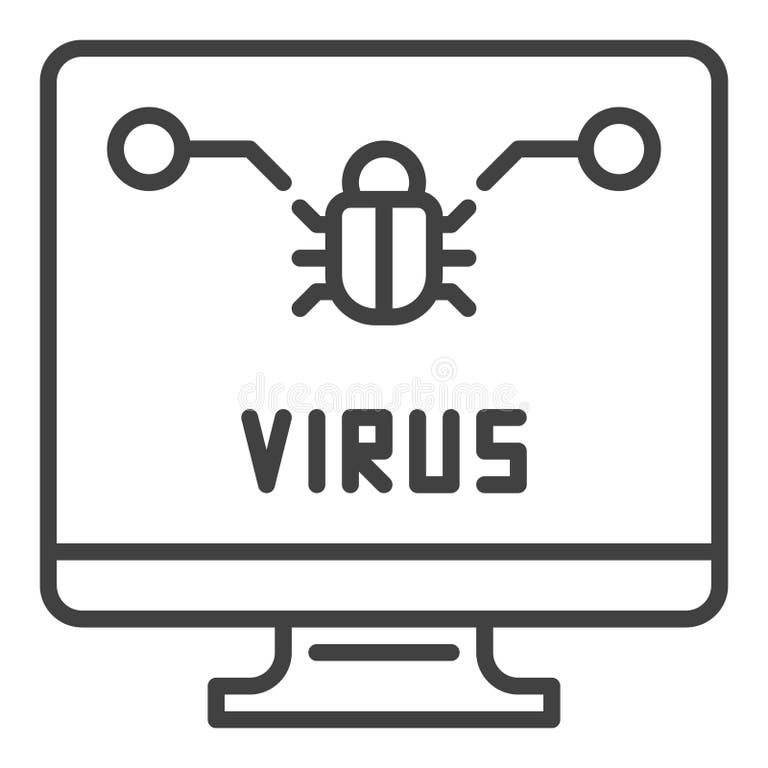 Computer with Virus Vector Icon or Symbol in Outline Style Stock Vector ...