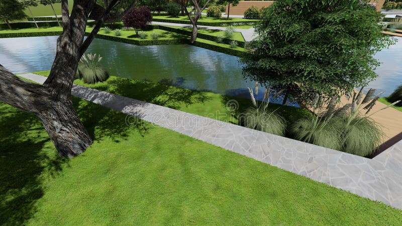 3d Image of the Landscape Design of the Home Territory. Landscaping of ...