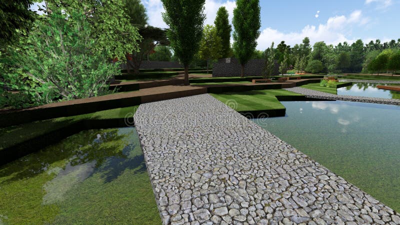 3d Image of the Landscape Design of the Home Territory. Landscaping of ...