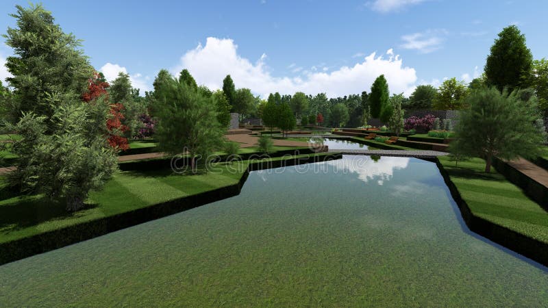 3d Image of the Landscape Design of the Home Territory. Landscaping of ...