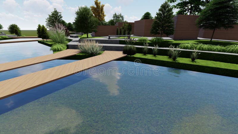 3d Image of the Landscape Design of the Home Territory. Landscaping of ...