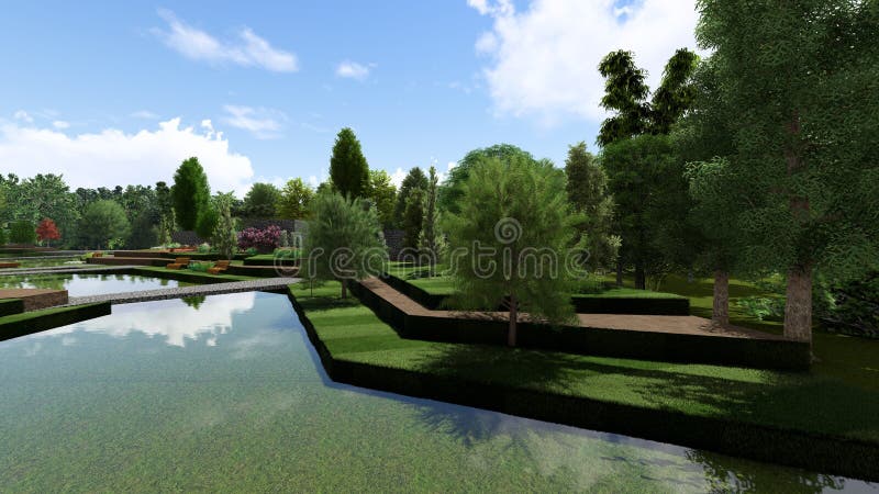 3d Image of the Landscape Design of the Home Territory. Landscaping of ...
