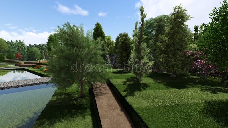 3d Image of the Landscape Design of the Home Territory. Landscaping of ...