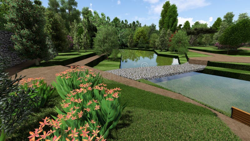 3d Image of the Landscape Design of the Home Territory. Landscaping of ...