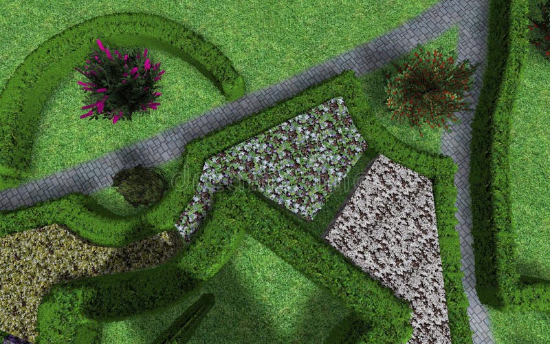 3d Image of Landscape Design of a Personal Plot. Clipped Hedge Garden ...