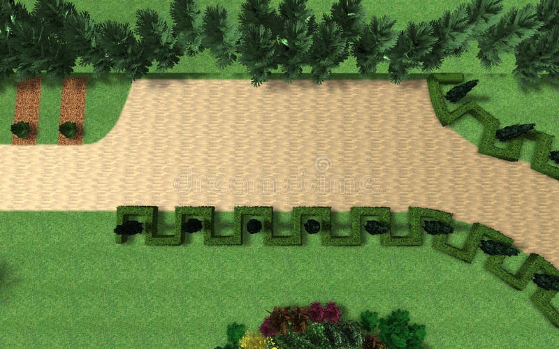 3d Image of Landscape Design of a Personal Plot. Clipped Hedge Garden ...