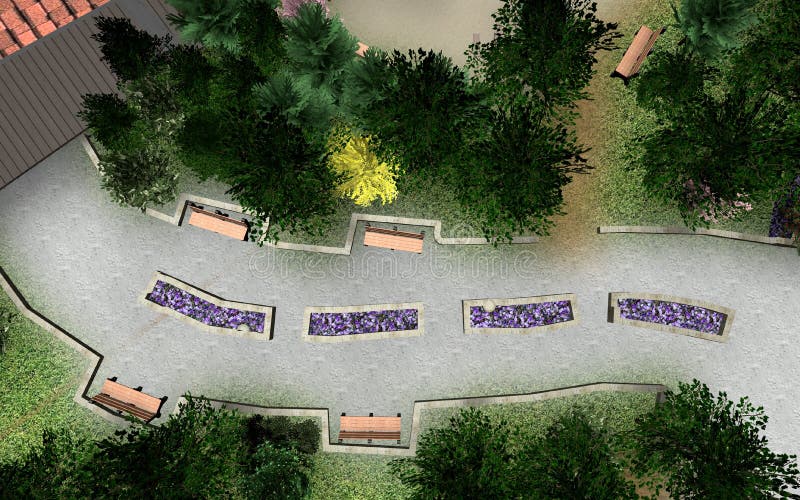 3d Image of Landscape Design of a Park Area. Composition of a Group of ...