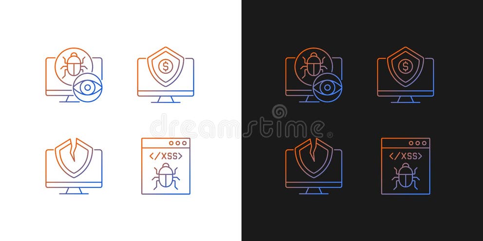 Computer Vulnerability Exploitation Gradient Icons Set for Dark and ...