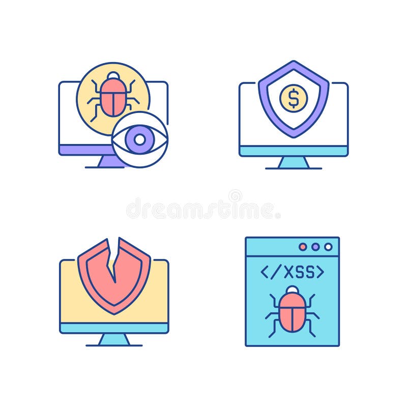 Computer Vulnerability Exploitation RGB Color Icons Set Stock Vector ...