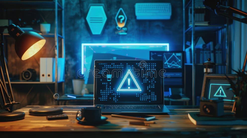 The Computer with Warning Sign. AI Generated Stock Photo - Image of ...