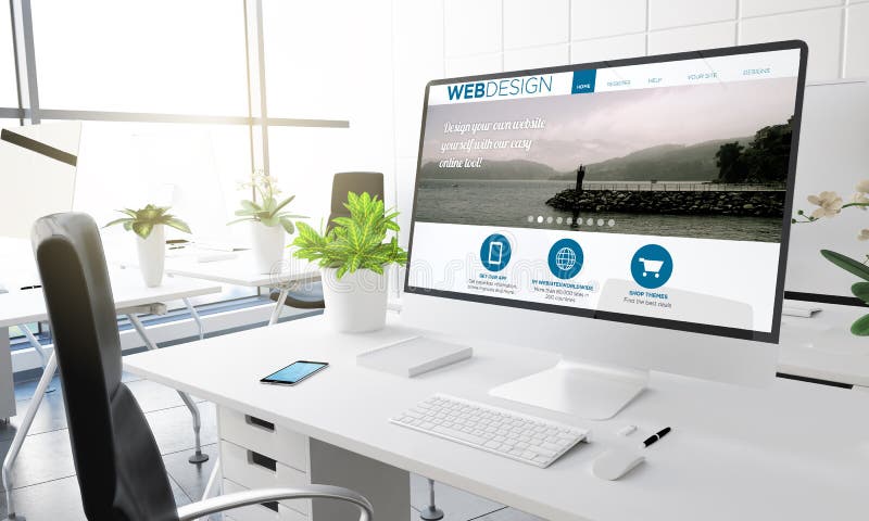 Computer office web design stock illustration. Illustration of bright ...