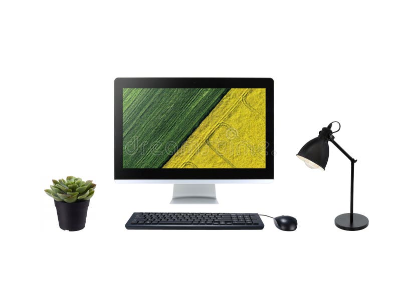 Computer with White Background and Mouse Isolated on White Background ...