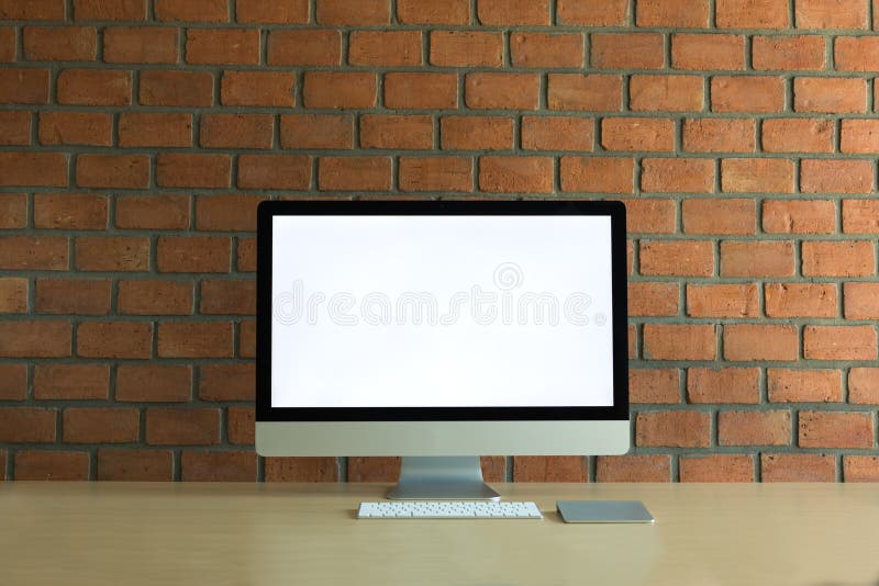 Computer White Blank Screen on Work Table Stock Photo - Image of decor ...