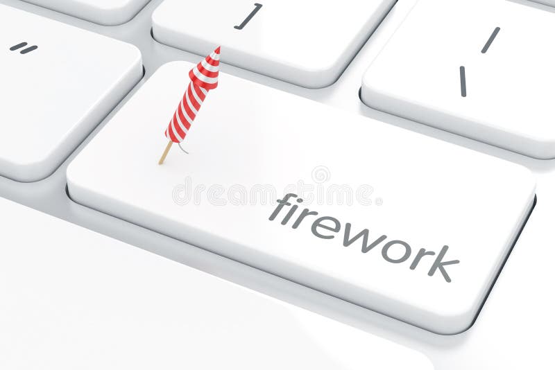 Computer White Keyboard Button with Firework Rocket Concept Stock ...