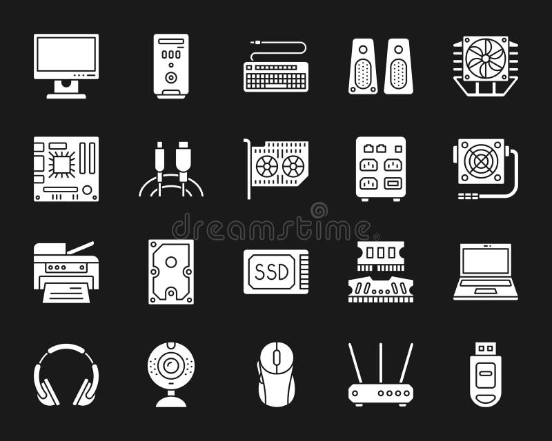 Computer White Silhouette Icons Vector Set Stock Vector - Illustration ...