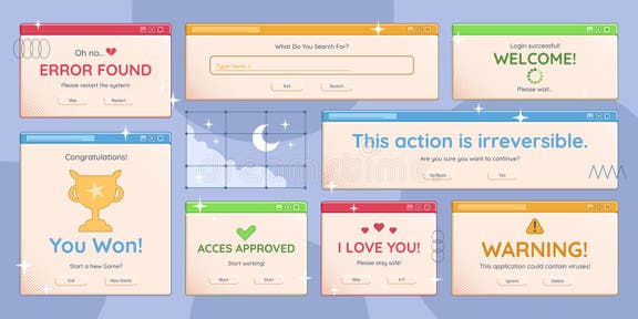 Computer Windows Graphic Set, Retro Pc Interfaces with Text and Buttons ...