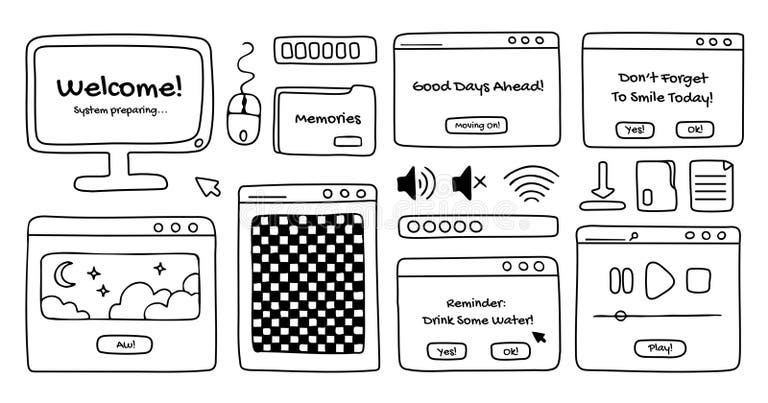 Computer Windows and Open Dialog Frames Doodles, Screen, Folders and ...