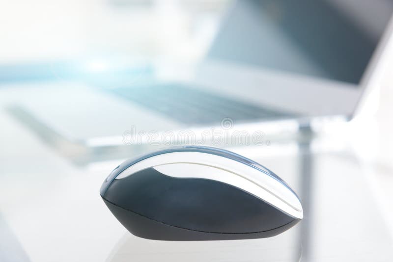 Computer Wireless Mouse On Glass Stock Image - Image of communication ...