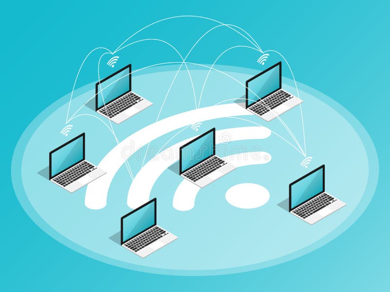 Isometric Computer Wireless Network Connect Flat Vector Stock Vector ...
