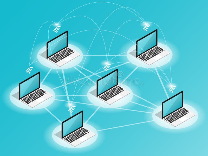 Isometric Computer Wireless Network Connect Flat Vector Stock Vector ...