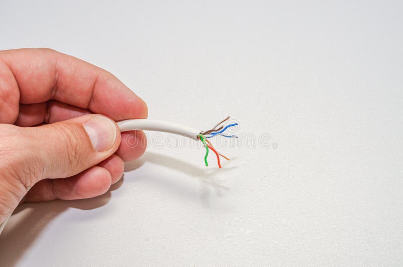 A Computer Wizard Strips the Wires of an Internet Cable for Connecting ...