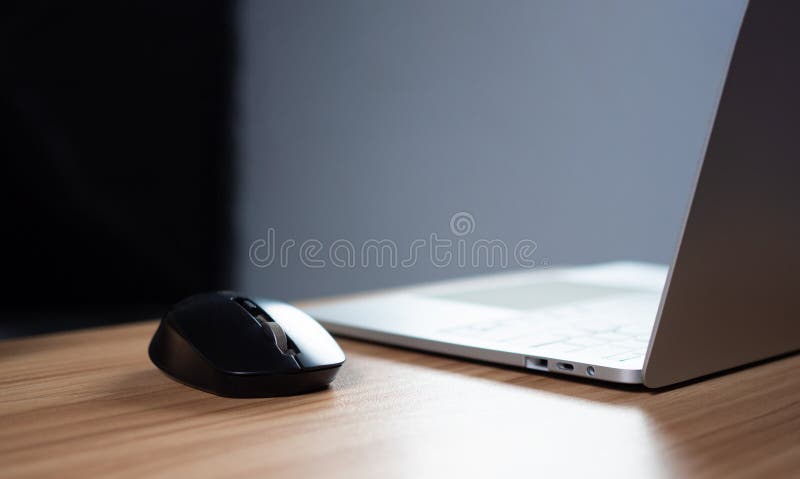 Computer on Wood Table. Business Concept and Communication Technology ...