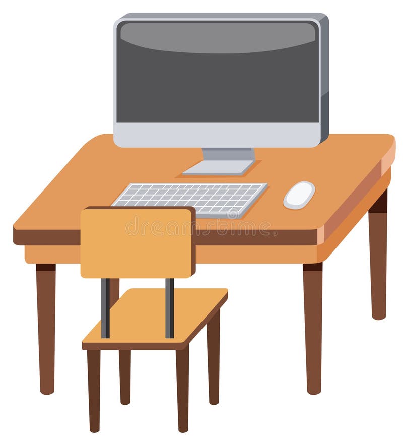Computer on the Wooden Desk Stock Vector - Illustration of computer ...