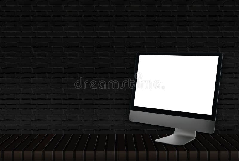 Computer on a Wooden Floor with Black Brick Floors and Solid Wood for ...