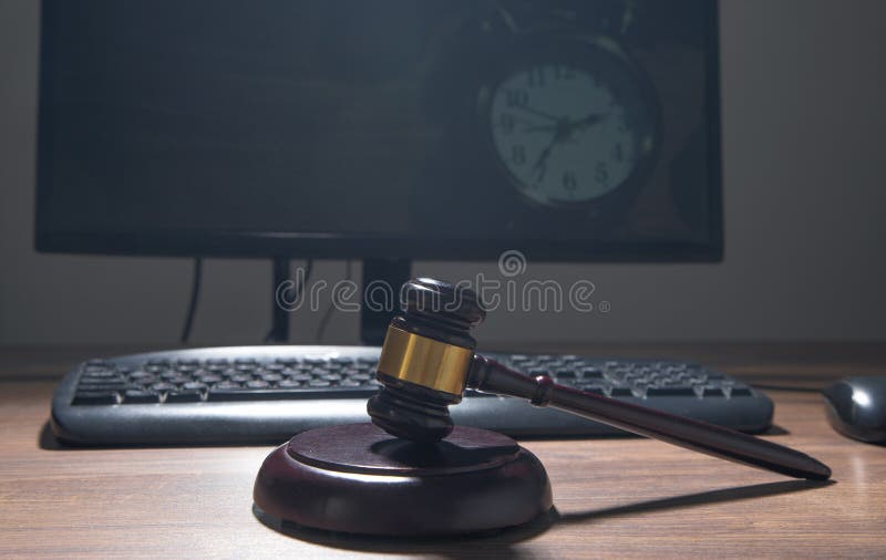 Computer with a Wooden Judge Gavel Stock Photo - Image of privacy ...