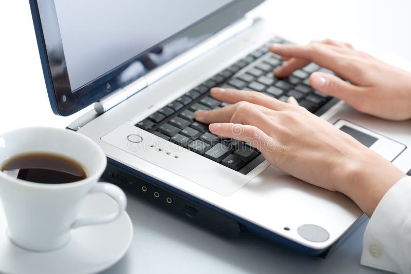 Modern Elegance Workplace. White Laptop On Foregro Stock Image - Image ...