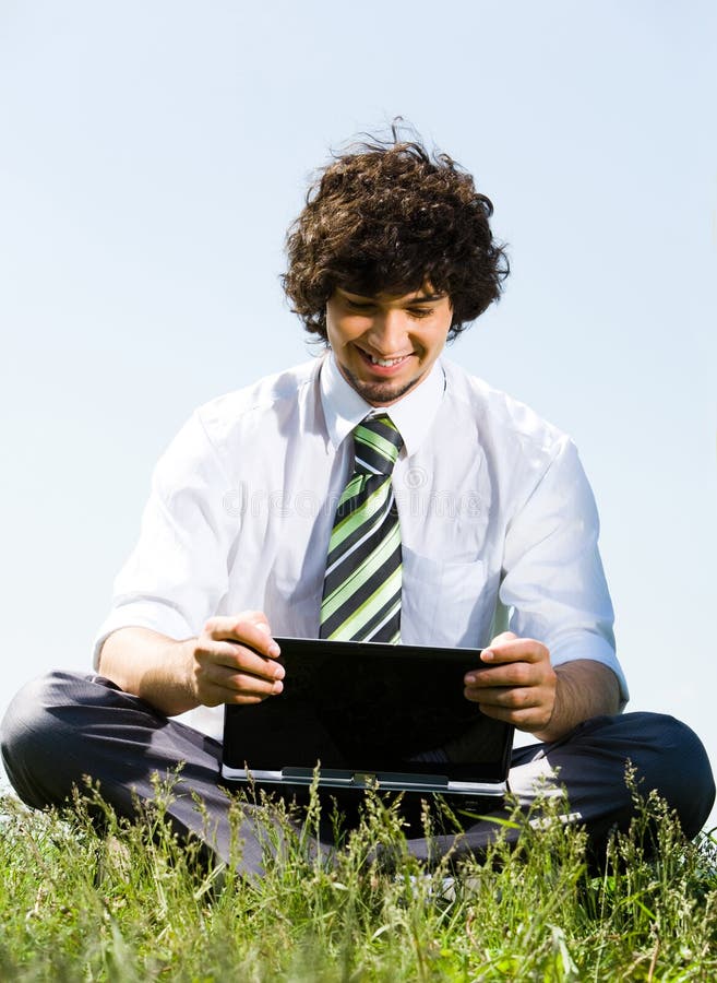 Computer work stock photo. Image of grass, natural, expression - 5598326