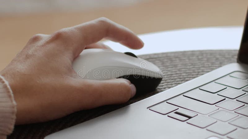 Close Up Shot of Female Hand Using Modern Mouse, Tapping Buttons ...