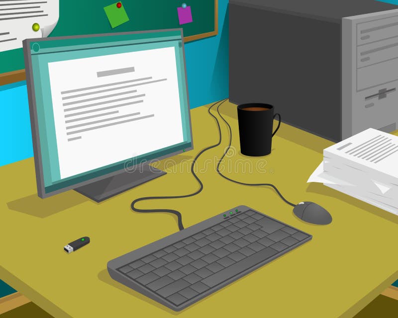 Computer on a Work Desk and Some Other Work Equipment Stock Vector ...