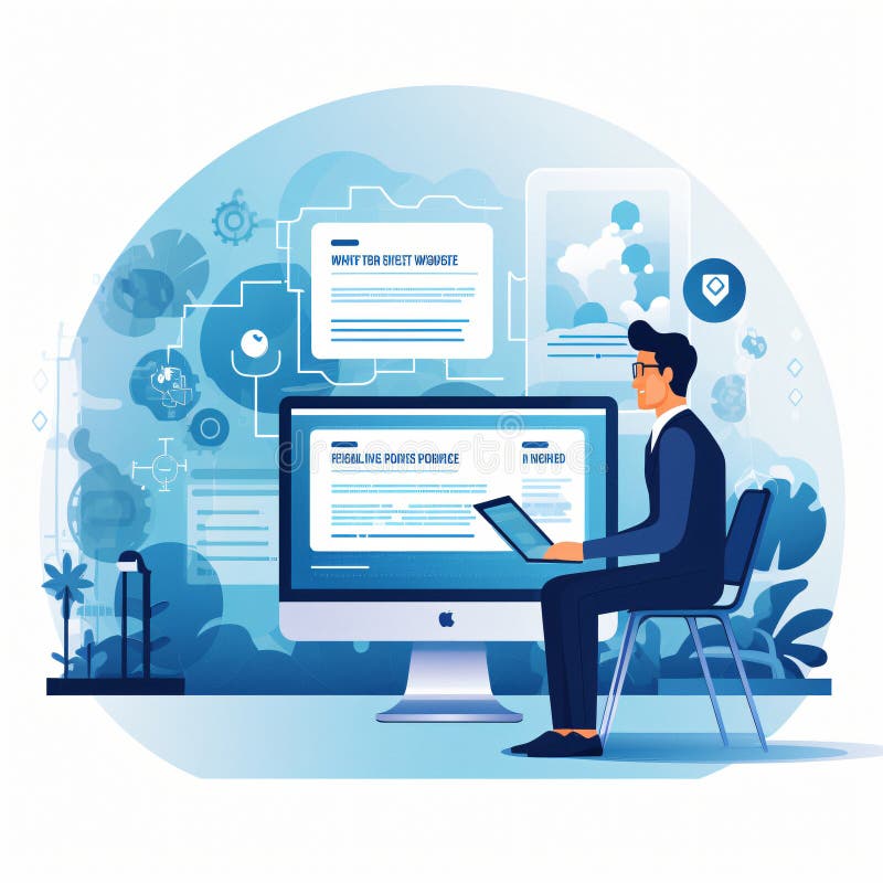 Computer Work Illustration, Collaborating Working, Using Pc, Modern ...