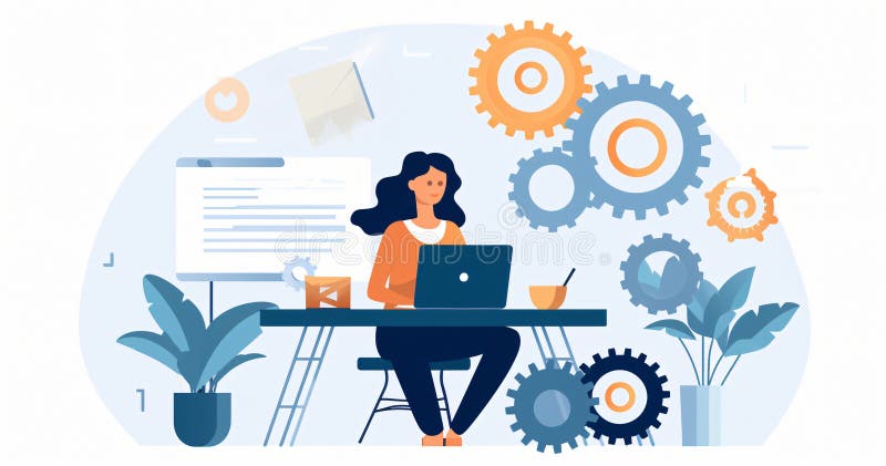 Computer Work Illustration, Collaborating Working, Using Pc, Modern ...