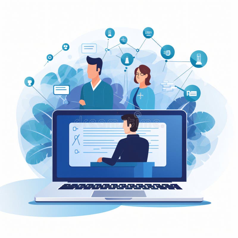 Computer Work Illustration, Collaborating Working, Using Pc, Modern ...