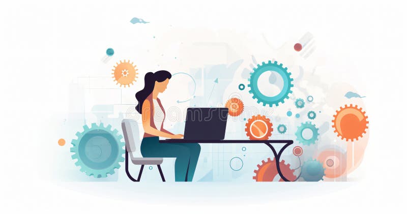 Computer Work Illustration, Collaborating Working, Using Pc, Modern ...