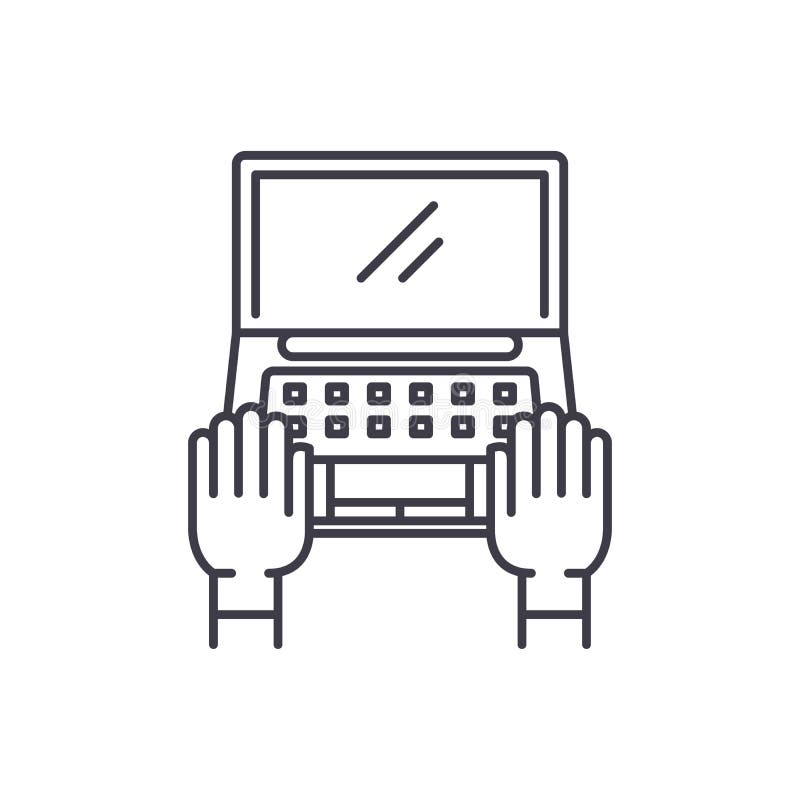 Computer Work Line Icon Concept. Computer Work Vector Linear ...
