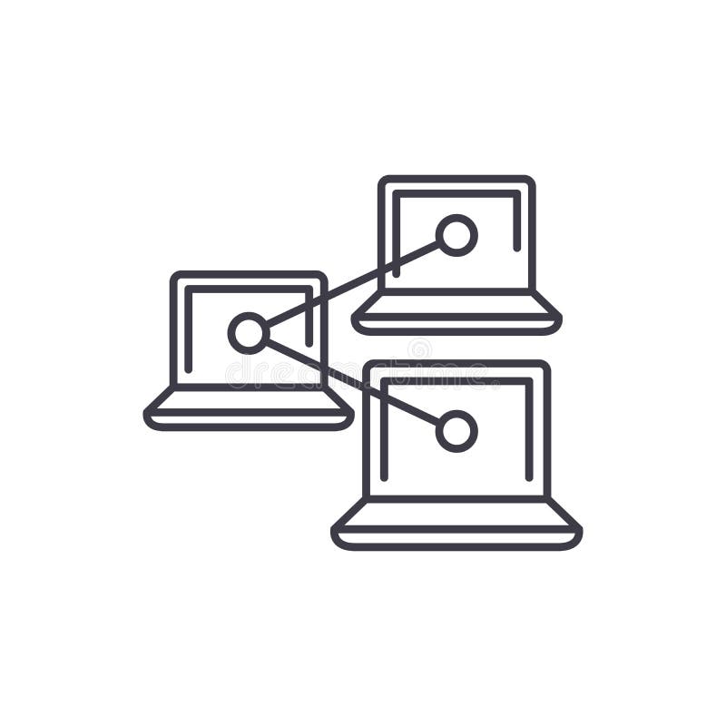 Computer Work Network Line Icon Concept. Computer Work Network Vector ...
